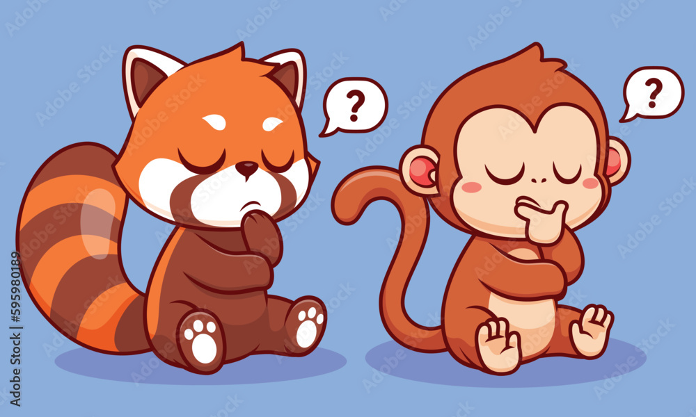 Cute red panda thinking cartoon vector icon illustration animal nature ...