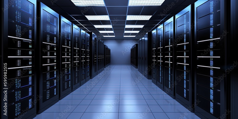 Data center server racks in computer network security server room by ai ...