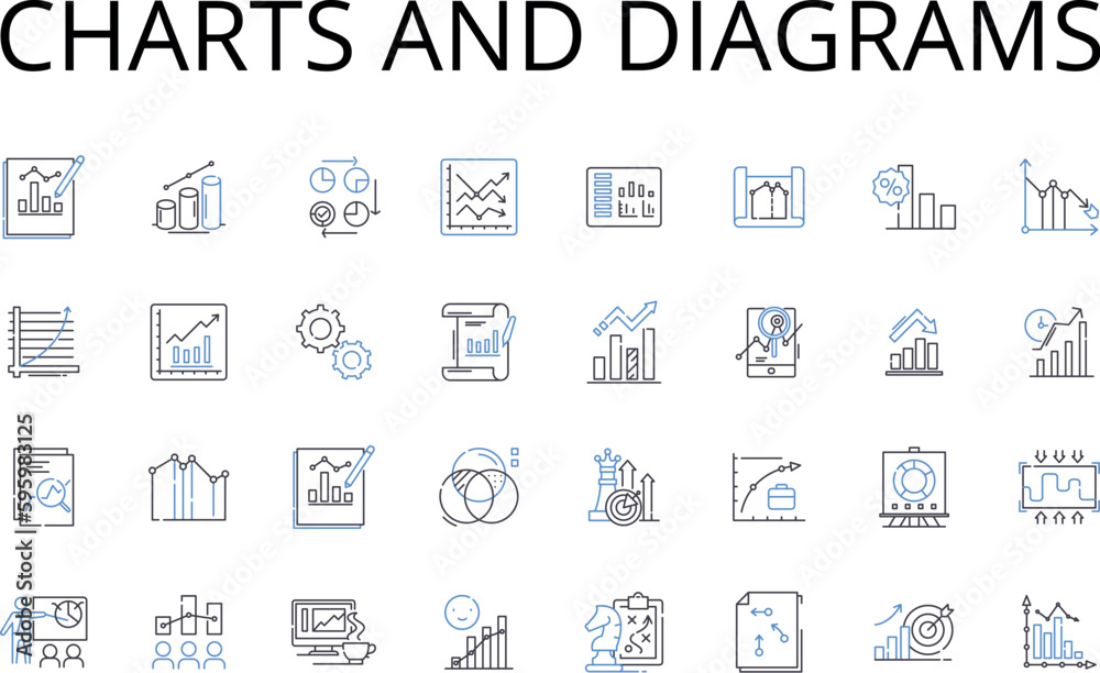 Charts and diagrams line icons collection. Numbers figures, Maps ...