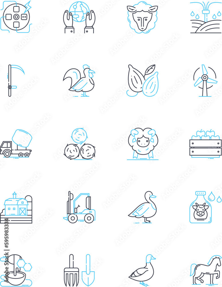 Livestock show linear icons set. Exhibition, Competition, Agriculture ...