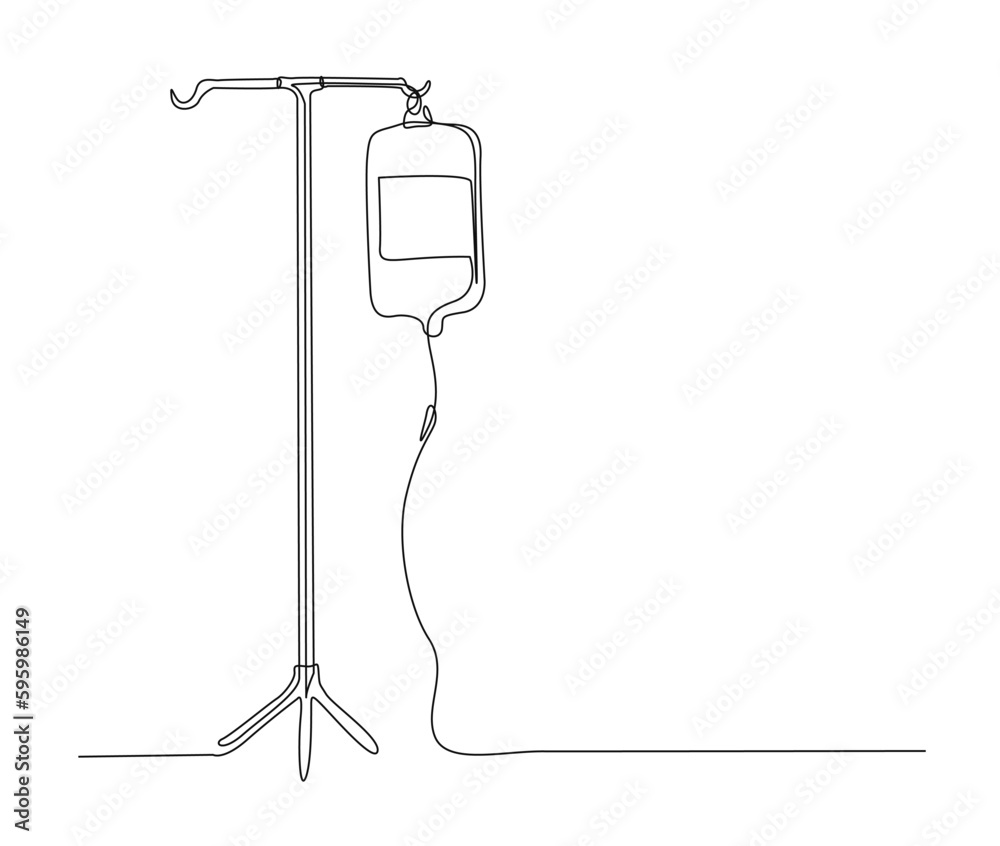 Continuous line art drawing of blood bag icon, iv bag,intravenous bag ...