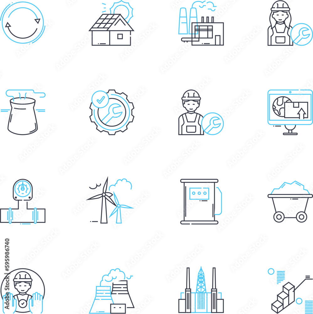 Manufacturing unit linear icons set. Production, Assembly, Automation ...