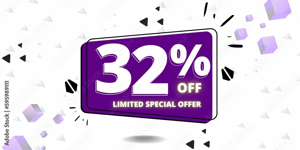 32% off limited special offer. Banner with thirty two percent discount ...