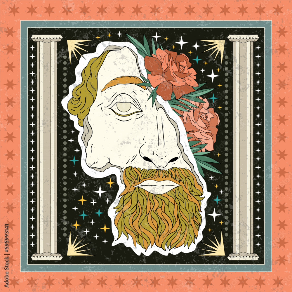 Vector poster Ancient, Greek element set. Various ancient statues ...