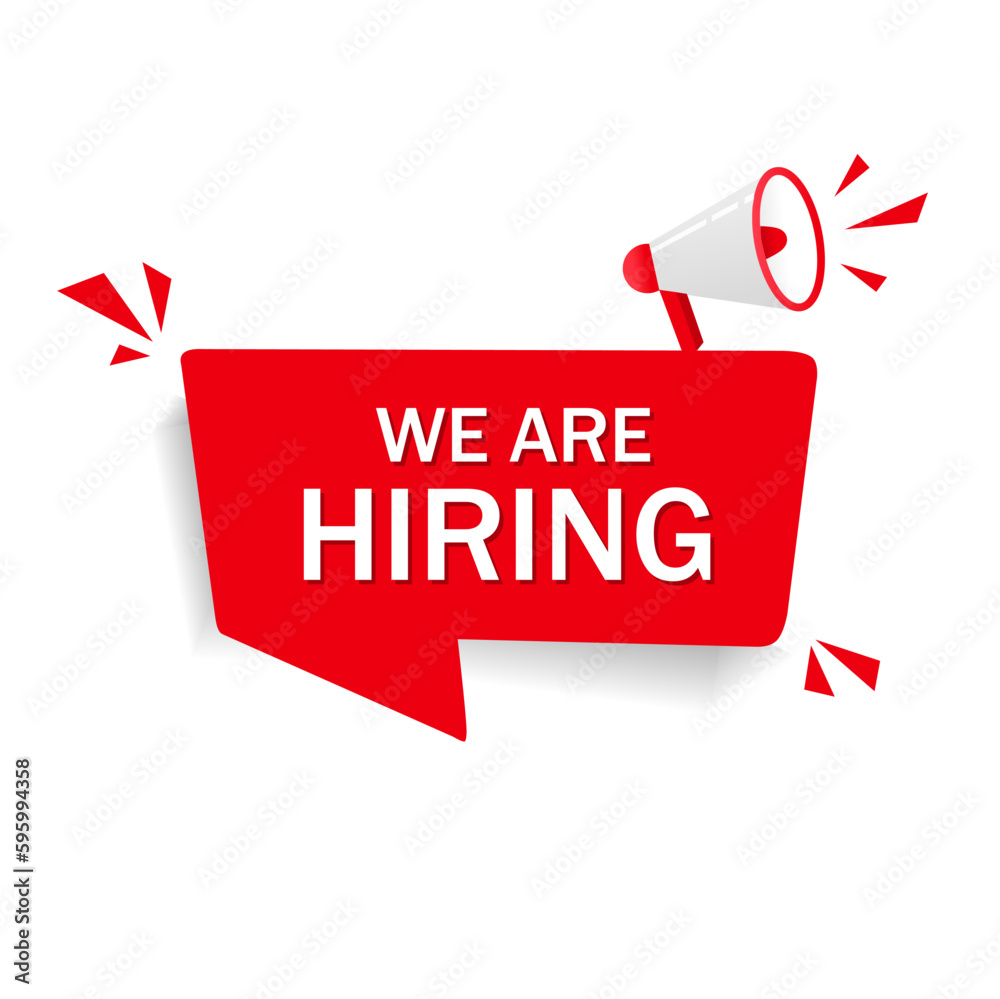 We're hiring sign with megaphone icon. Employee vacancy announcement ...