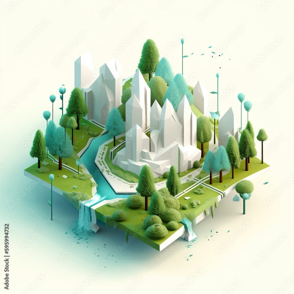 Isometric, 2. 5D large scene, low polygon style, realistic, graphic ...