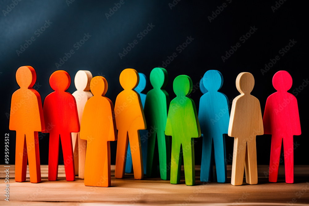 Colorful painted group of people wooden figures, diversity concept ...