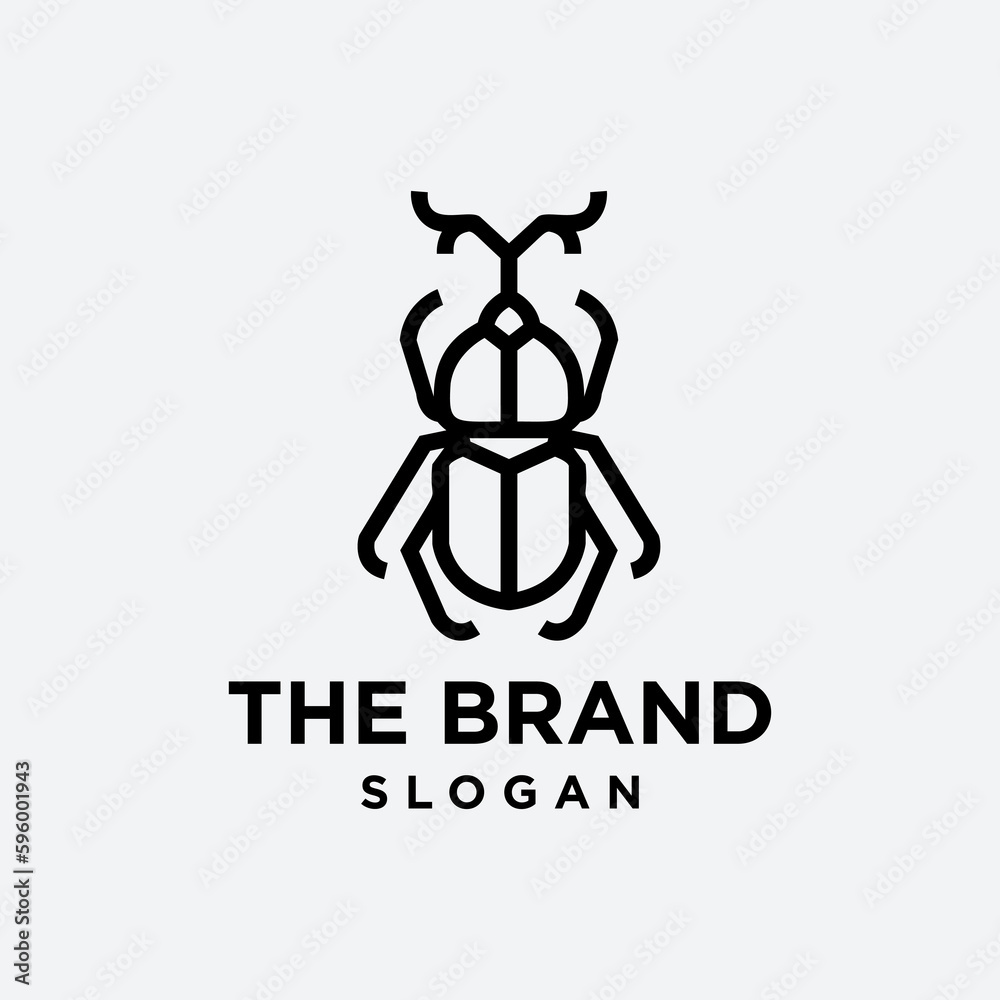 rhino beetle simple line icon logo vector design, modern animal logo ...