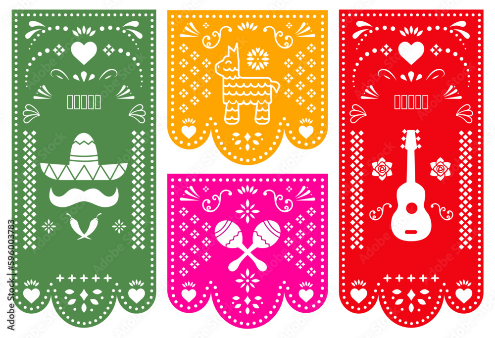 Poster Papel picado del cinco de mayo, festividad mexicana, con colores ...