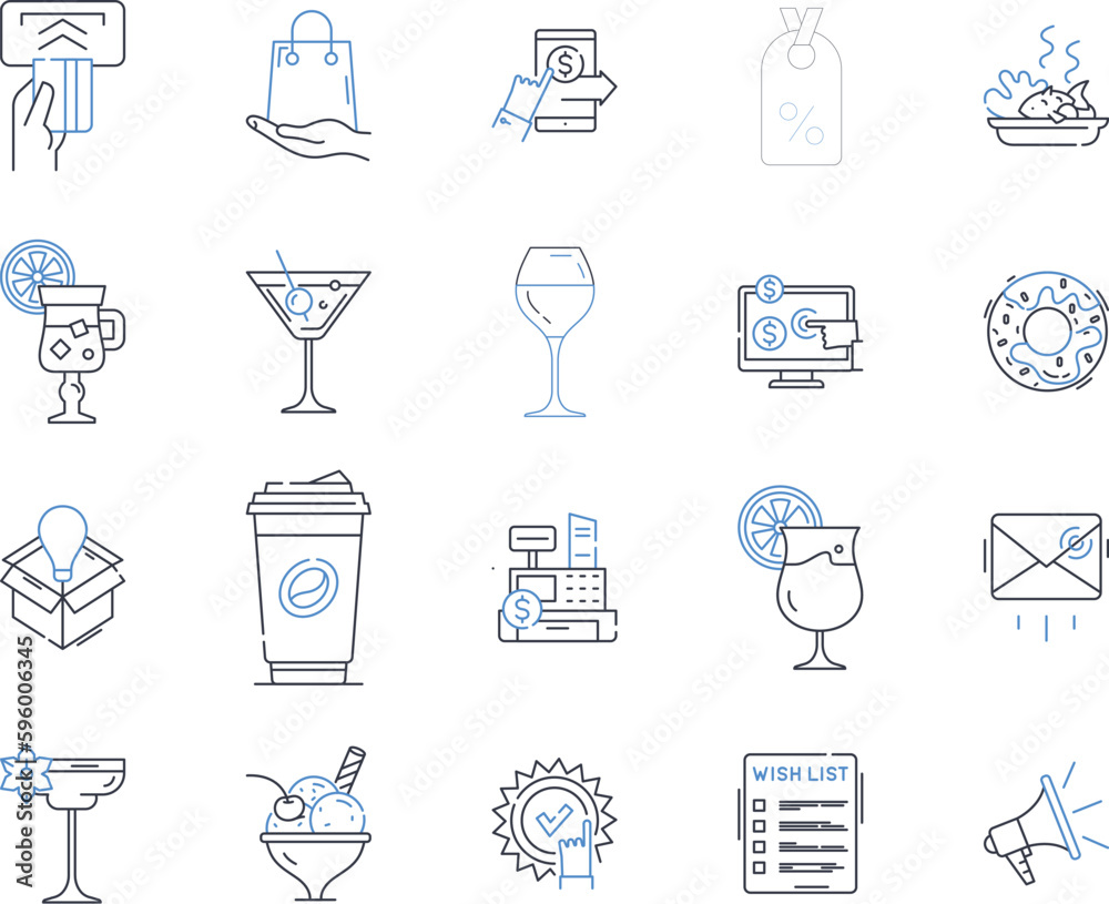 Convenience store line icons collection. Snacks, Beverages, Groceries ...