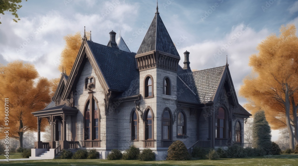 Gothic exterior house design in daytime golden hour generative ai Stock ...