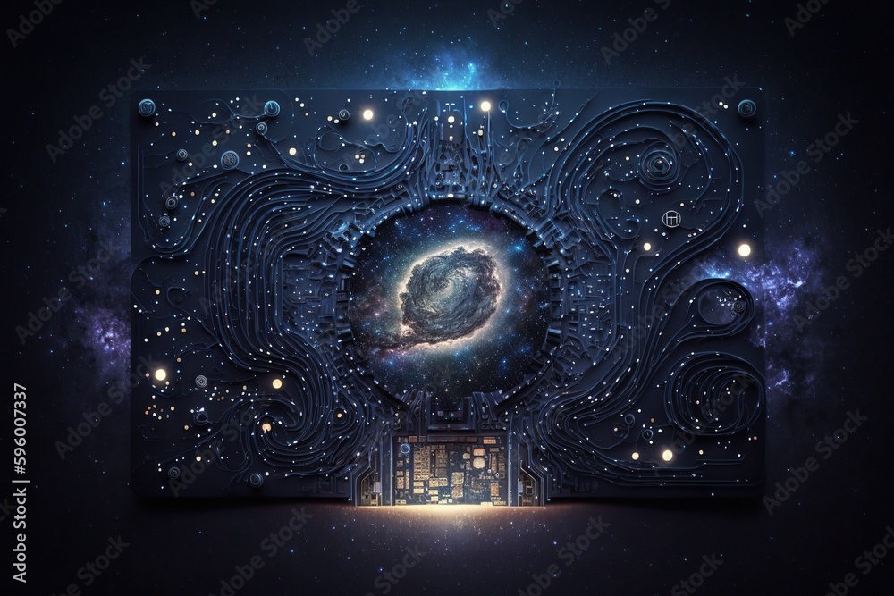 ภาพประกอบสต็อก Circuit board with integrated circuits resembling a ...