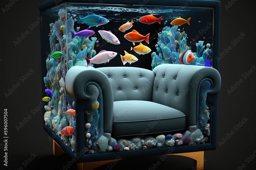ภาพประกอบสต็อก Ocking chair with a built - in aquarium filled with ...