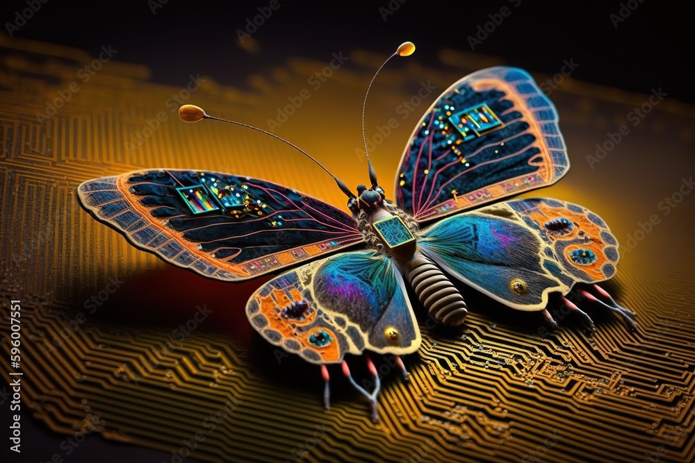 Integrated circuit made from a colorful butterfly wing, concept of ...