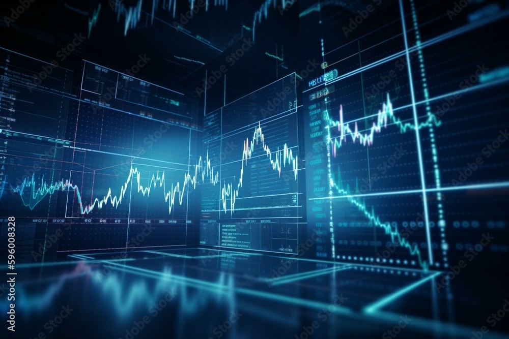 Innovative blue wallpaper with forex chart and grid. Business finance ...