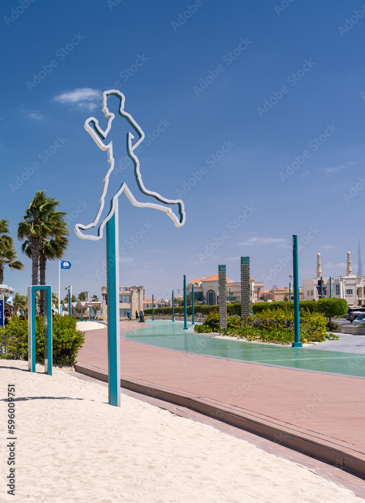 Jogging sign for the green Zero Point running track at Jumeirah public ...