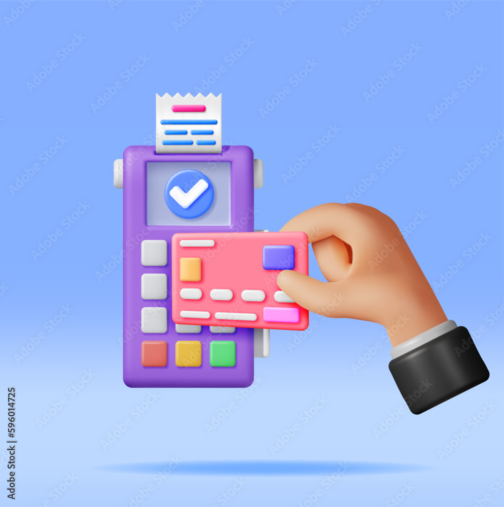 3D Payment Terminal with Card and Receipt Isolated. Render Modern POS ...
