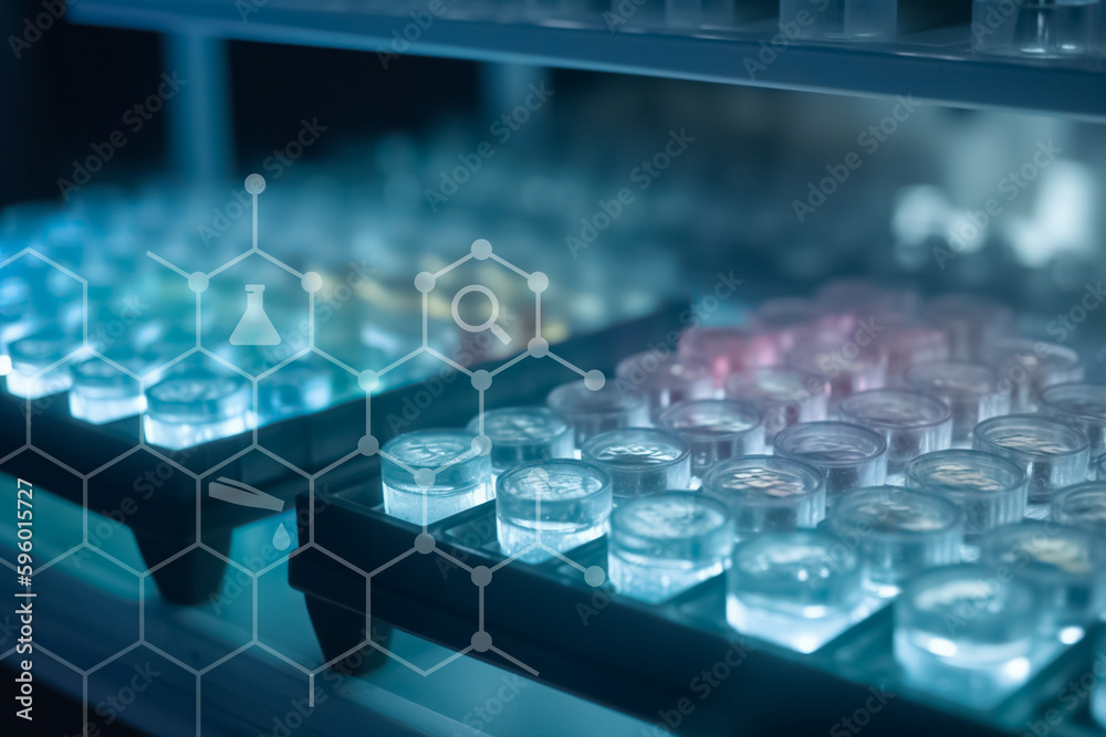 96 well plate with samples for biological analysis. Microplate for ...
