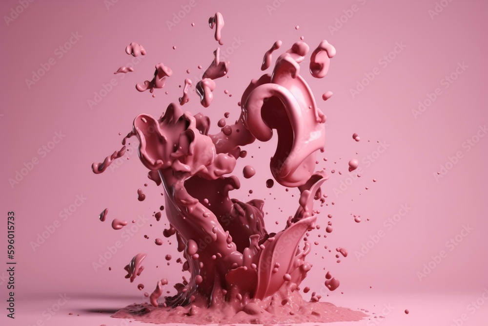 Abstract 3D pink paint splash question mark on a technology-made pink ...