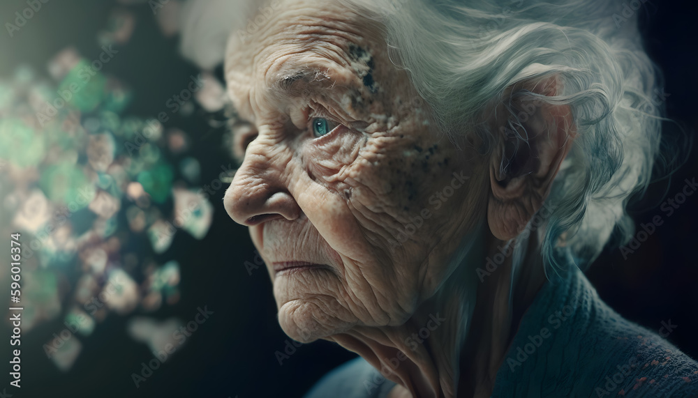 Senior old woman losing parts of head as symbol of decreased mind ...