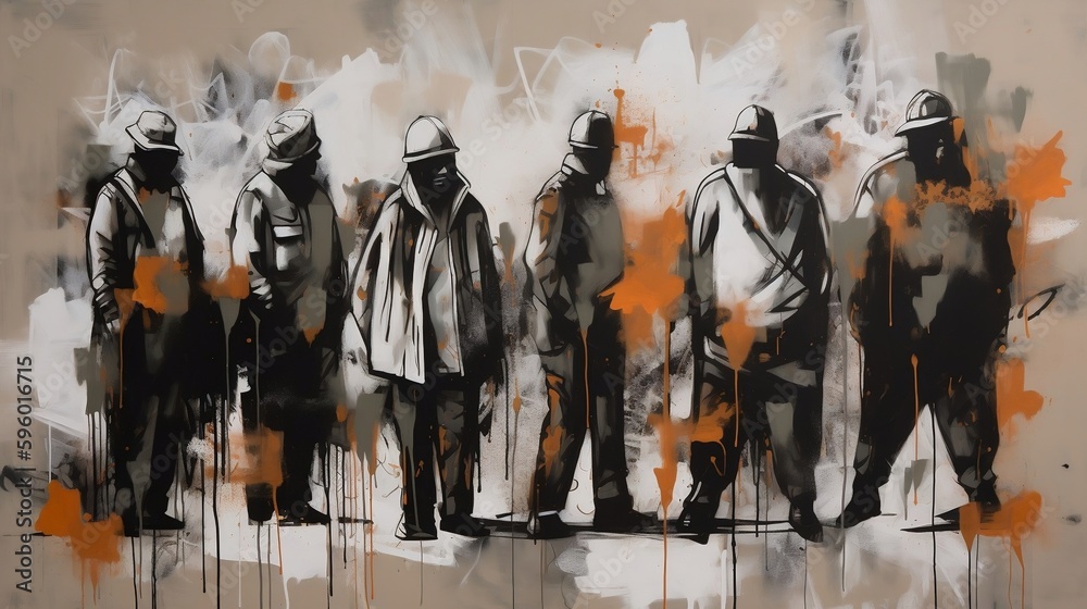 a street art piece that explores the theme of social justice, using an ...