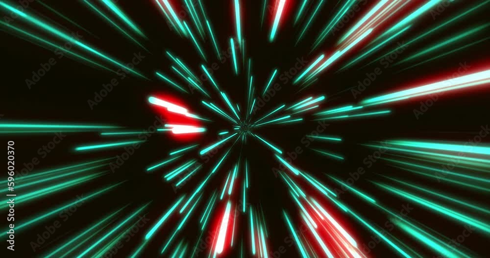 High speed flying lines, speed of digital lights, neon glowing rays in ...