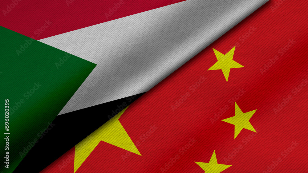 3D rendering of two flags of Republic of the Sudan and China together ...