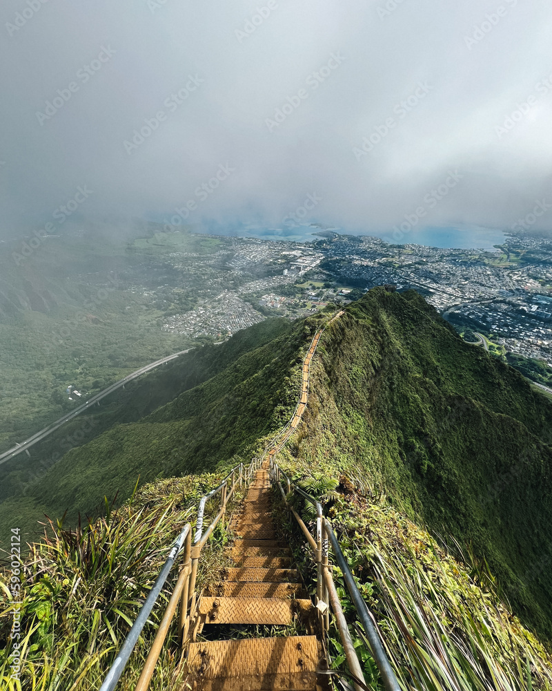 Hiking Stairway to Heaven (Haiku Stairs) on Oahu, Hawaii. High quality ...
