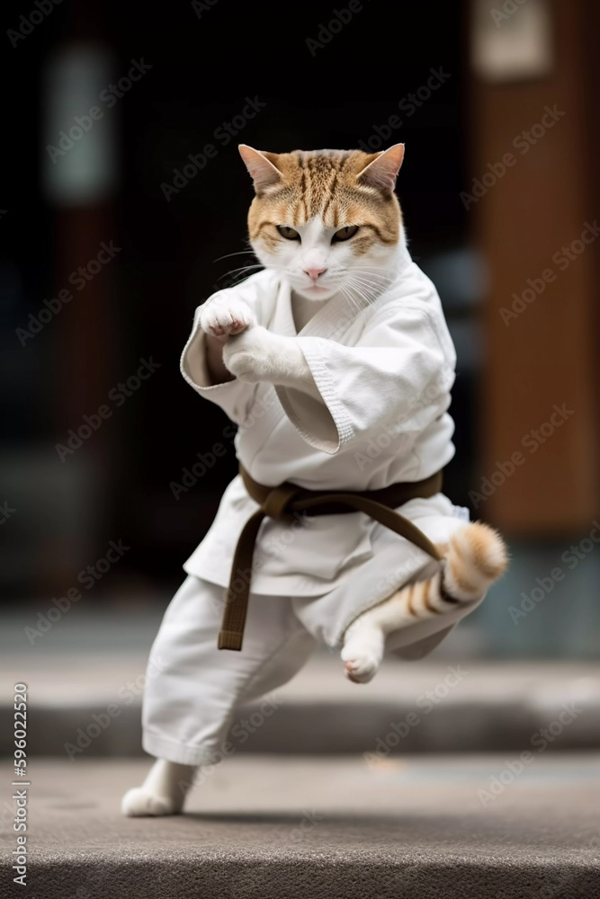 Cat doing karate, antrophomorfic cat in a sporting position, Generative ...