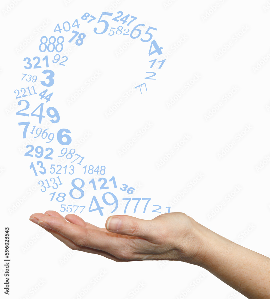 Numerology Concept with Blue Spiralling Numbers leaving hand - random ...