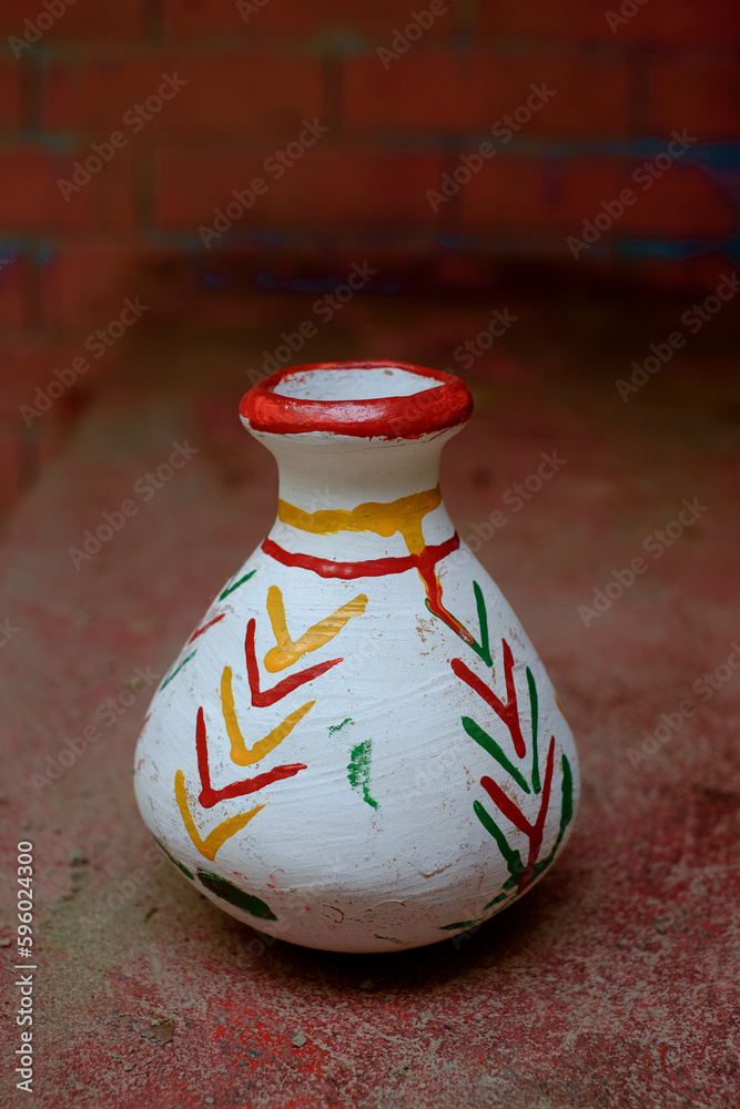 traditional indian handmade clay pot with copy space in image, vintage ...