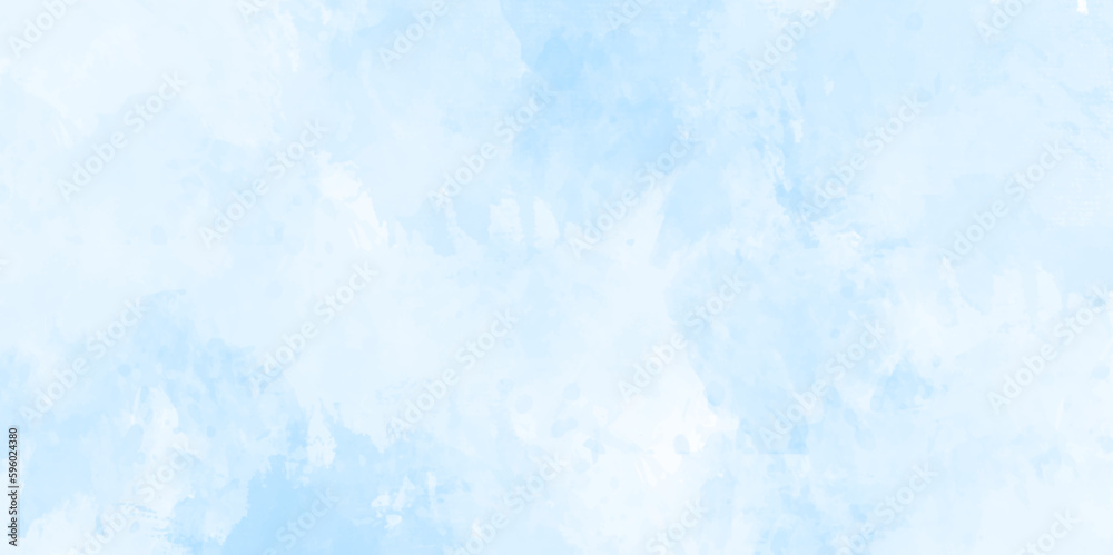 Blue watercolor sky background with white clouds illustration. Soft ...