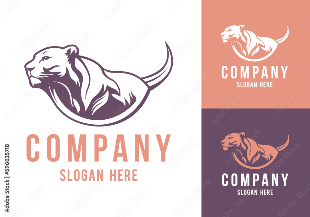 Lion company logo vector line art illustration on dark and white ...
