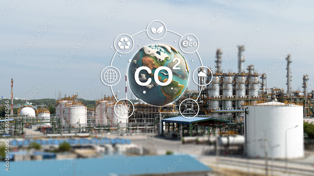 Illustration depicts carbon CO2, global warming theories, and ...