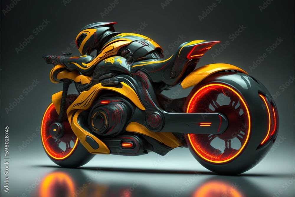 Futuristic sci-fi design yellow motorcycle model with hyper realistic ...