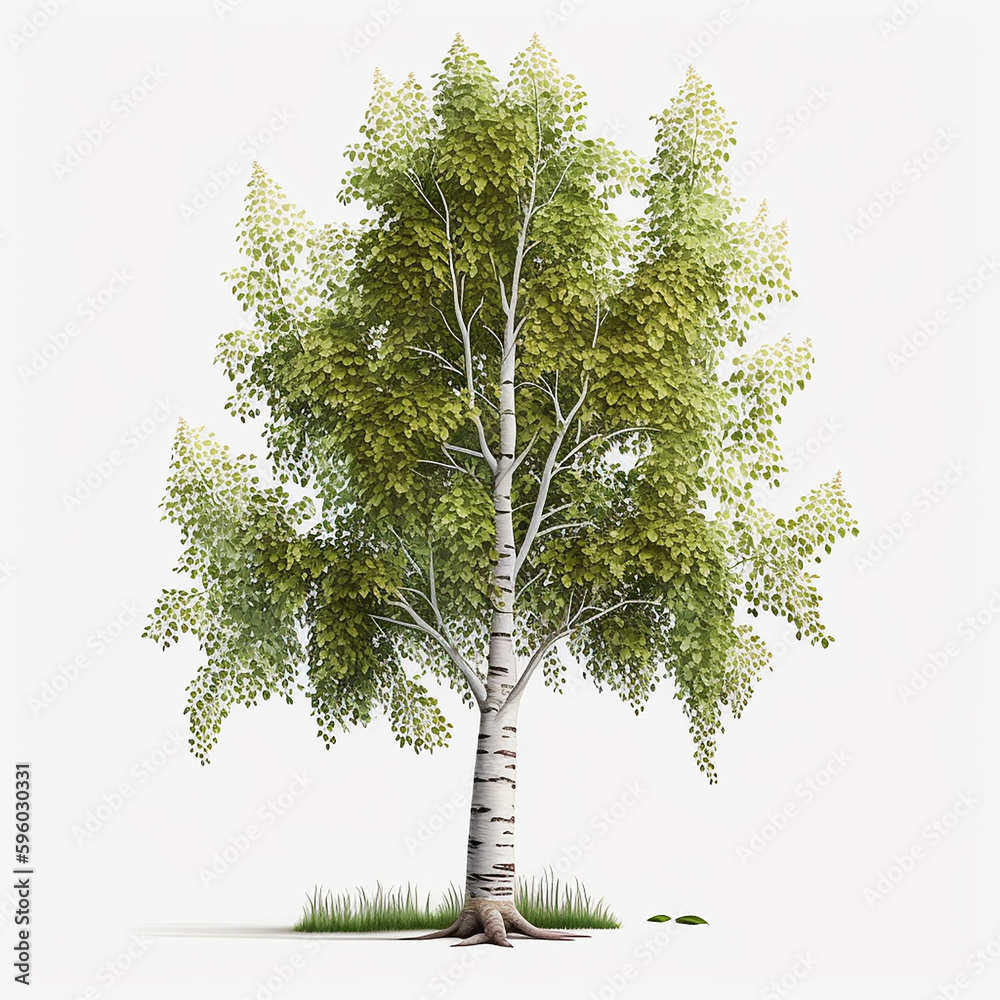 Beautiful birch single tree isolated white background AI Generated ...