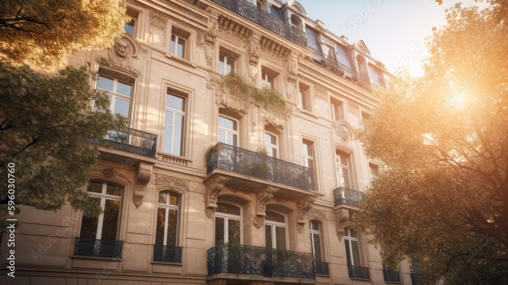 Haussmann exterior house design in daytime golden hour generative ai ...