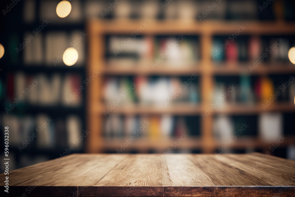 Wooden tree with books on blur background of library with bookshelf ...