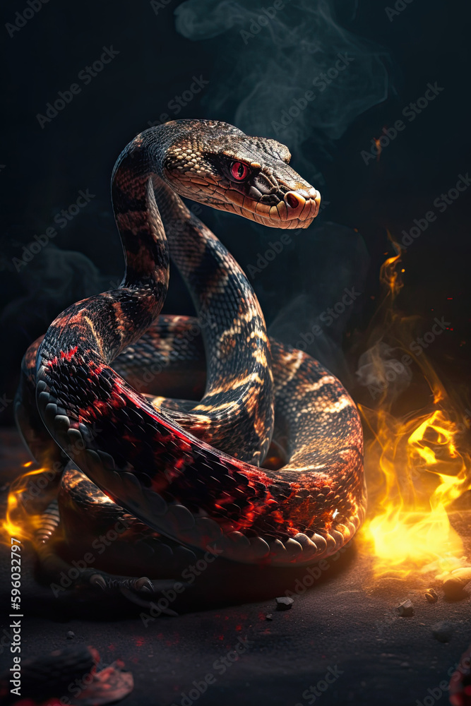 Flaming Snake, Poster Style Idea, Generative AI Stock Illustration ...