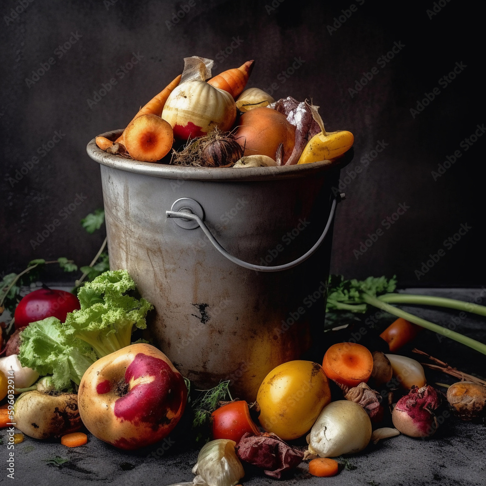 uneaten, spoiled vegetables in a dumpster. food loss and food waste ...