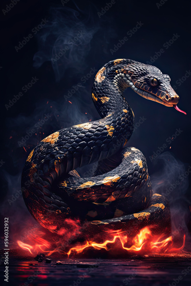 Flaming Snake, Poster Style Idea, Generative AI Stock Illustration ...