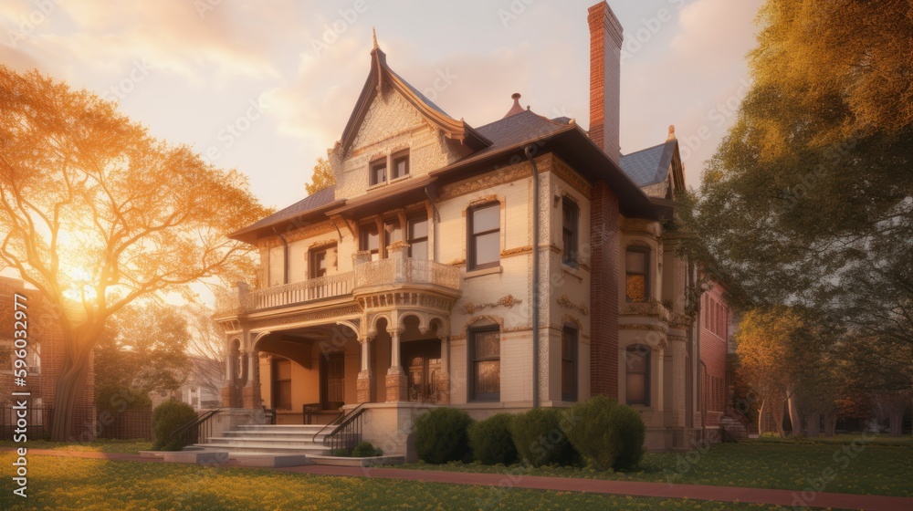 Romanesque exterior house design in daytime golden hour generative ai ...