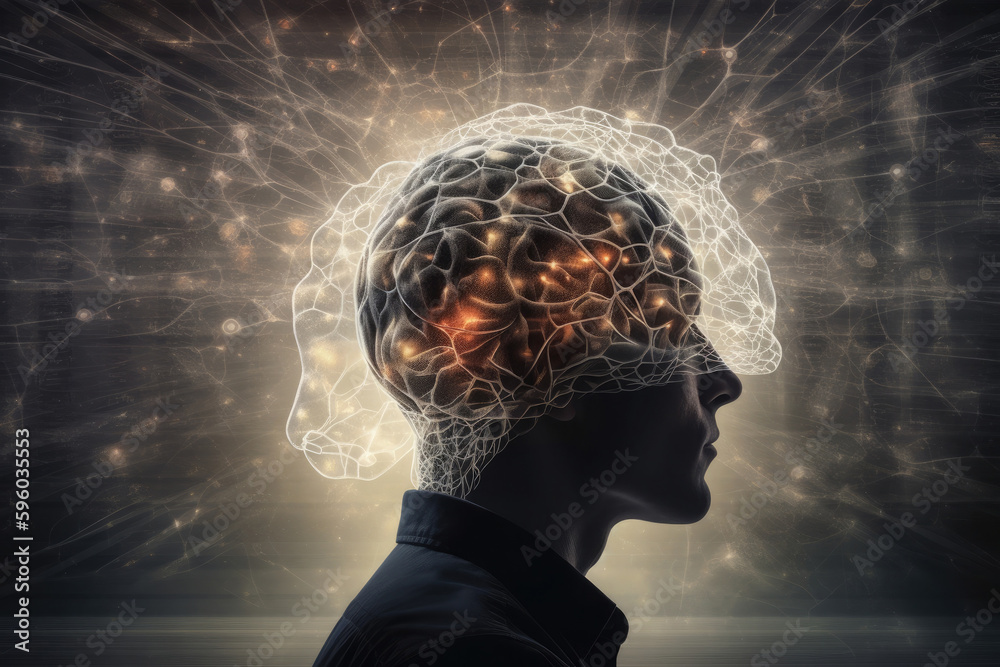 Process of human thinking. Illustration of consciousness Silhouette of ...