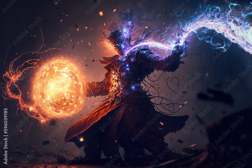 Battlemage in fantasy setting, powerful spell casting by sorcerer ...