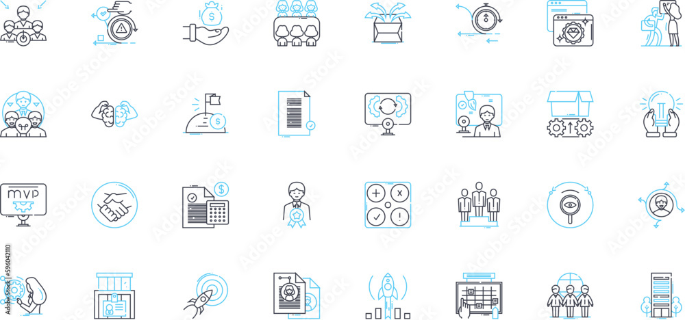 Project kickoff linear icons set. Initiative, Launch, Commencement ... Project kickoff linear icons set. Initiative, Launch, Commencement ...