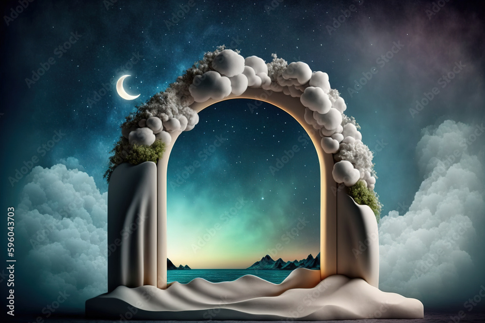 Podium for product display platform with dreamy cloud and glowing ...