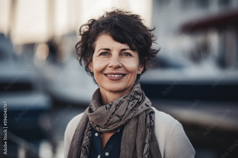 Medium shot portrait photography of a grinning woman in her 40s wearing ...