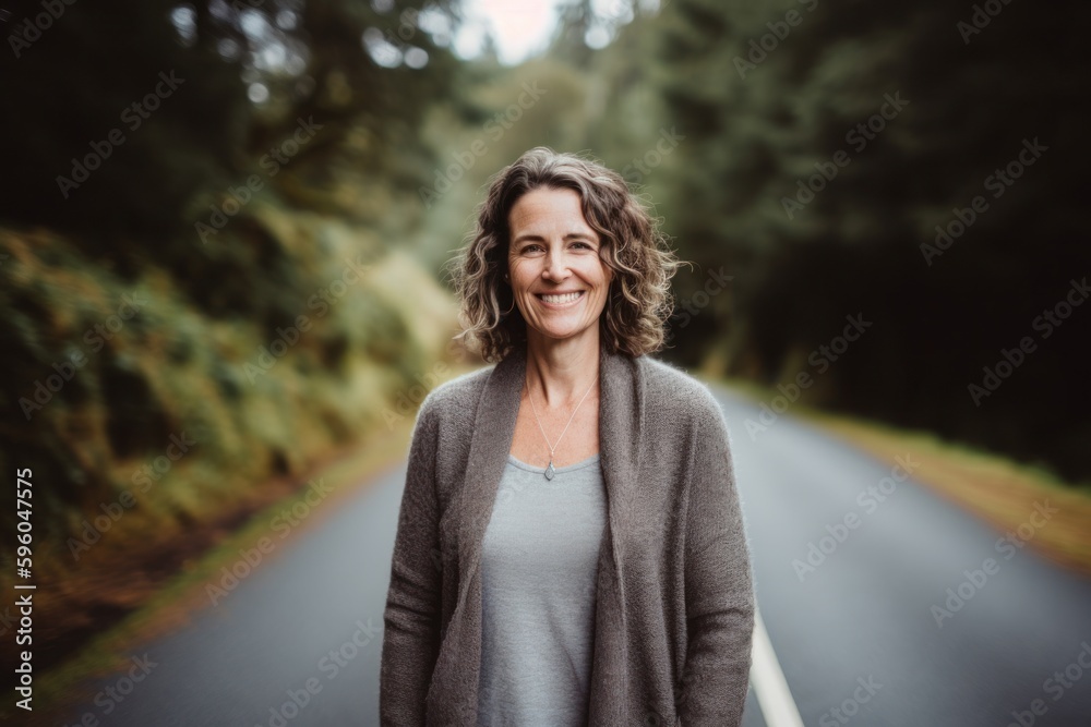 ภาพประกอบสต็อก Group portrait photography of a grinning woman in her ...