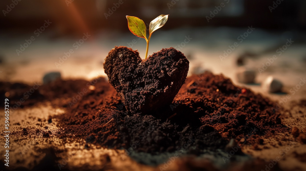 Heart Shaped Soil Blocks with a Seedling/Plant Growing out of It ...