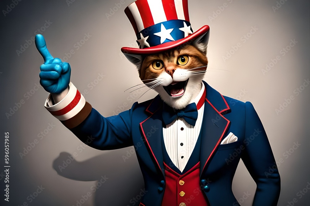 Cat in usa flag hat pointing you like uncle sam. Generative AI Stock ...